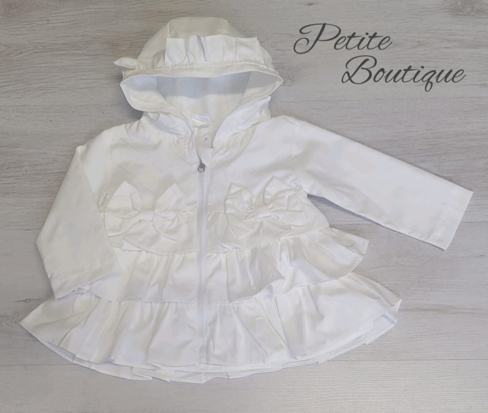 White double bow ruffle raincoat – Petite boutique children’s wear